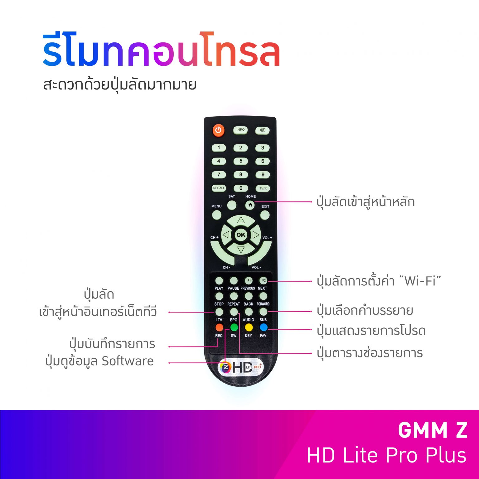กล่องรับสัญญาณดาวเทียม GMM Z HD Lite Pro+ [ฟรี! เสา USB WI-FI] - GMMZ