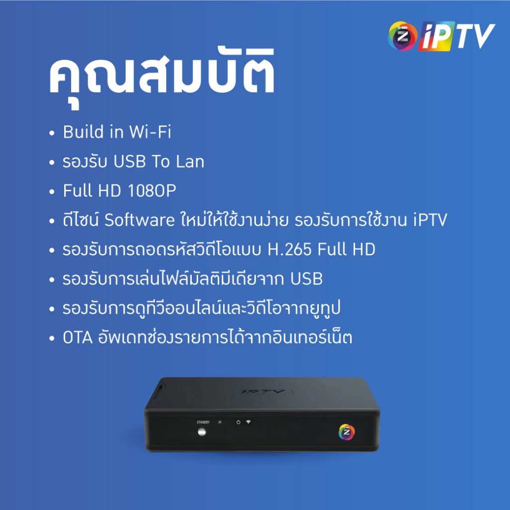 กล่องรับสัญญาณอินเทอร์เน็ต GMMZ รุ่น ZIPTV